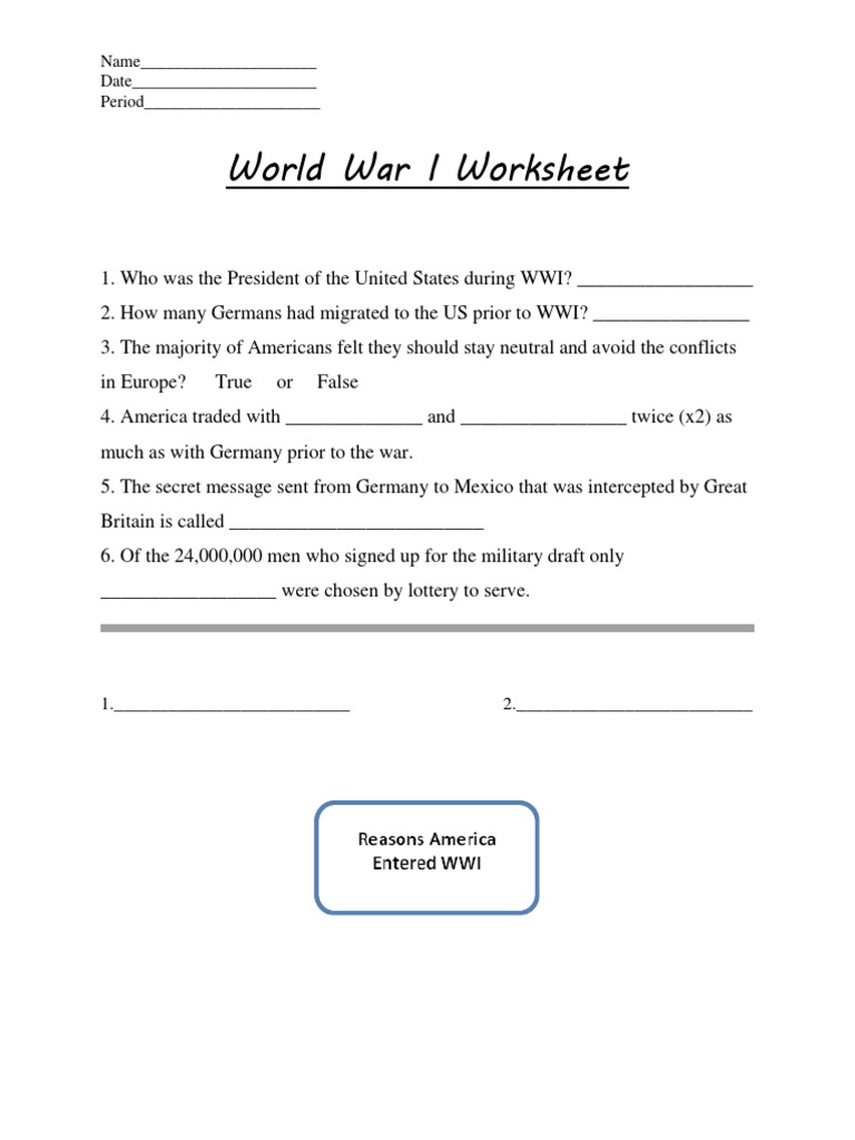 World War I Educational Worksheet | PDF | History