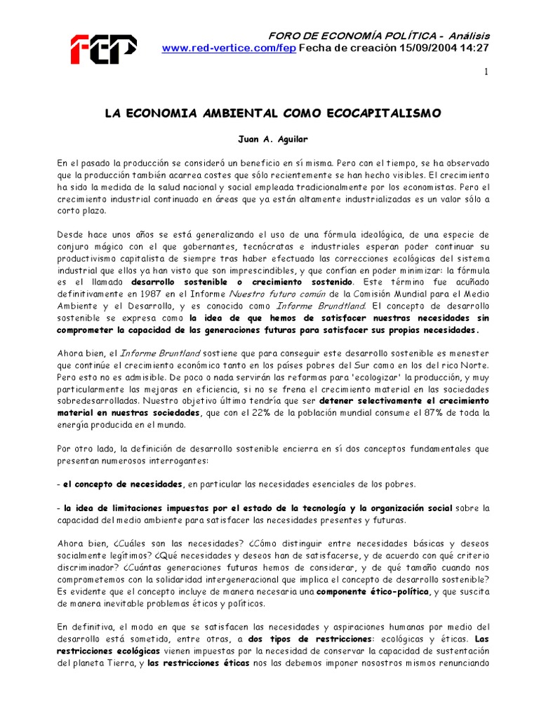 Ecocapitalismo PDF | PDF | Desarrollo sostenible | Crecimiento económico