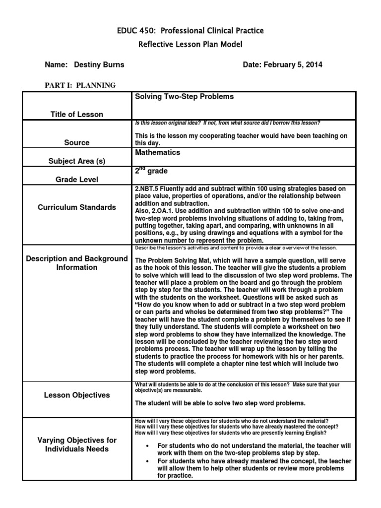 Reflective Lesson Plan - Math - 2-3 | PDF | Lesson Plan | Educational ...