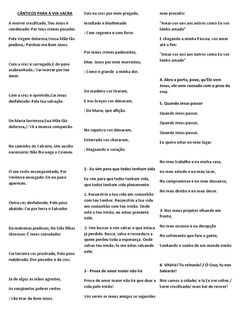 Cânticos para A Via-Sacra | PDF | Maria, mãe de Jesus | Jesus