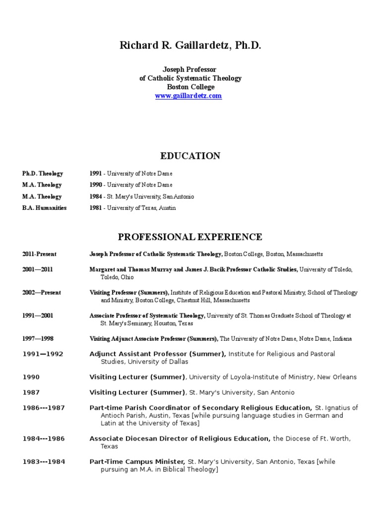 Curriculum Vitae - Richard R. Gaillardetz, Ph.D. | Download Free PDF ...