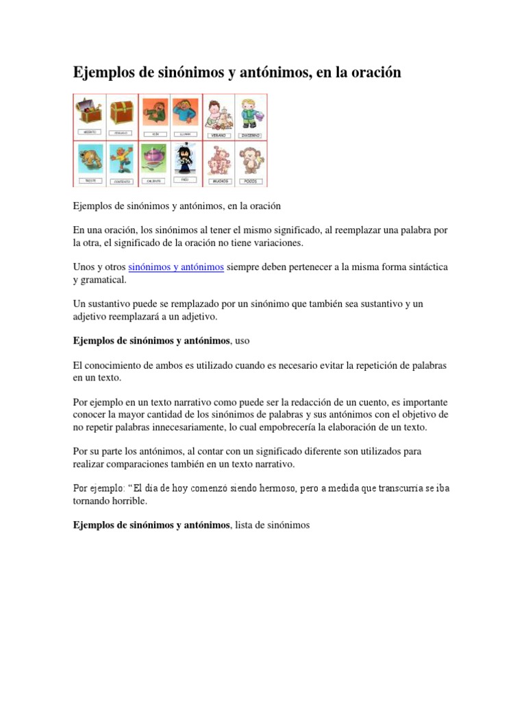 Ejemplos de Sinónimos y Antónimos | PDF | Sustantivo | Diccionario