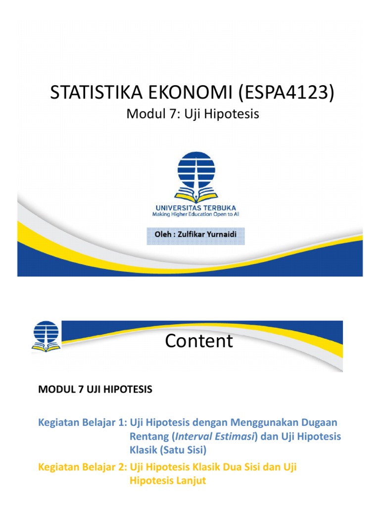 ESPA4123 - Statistika Ekonomi - Modul 7 PDF | PDF