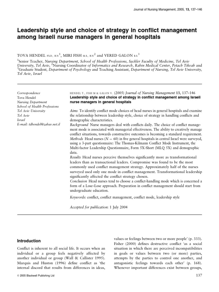 Leadership Style and Choice of Strategy in Conflict Manage | PDF ...