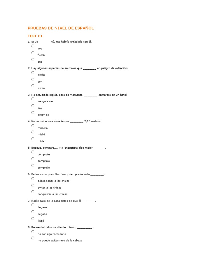 Pruebas de Nivel de Español | PDF | Ocio