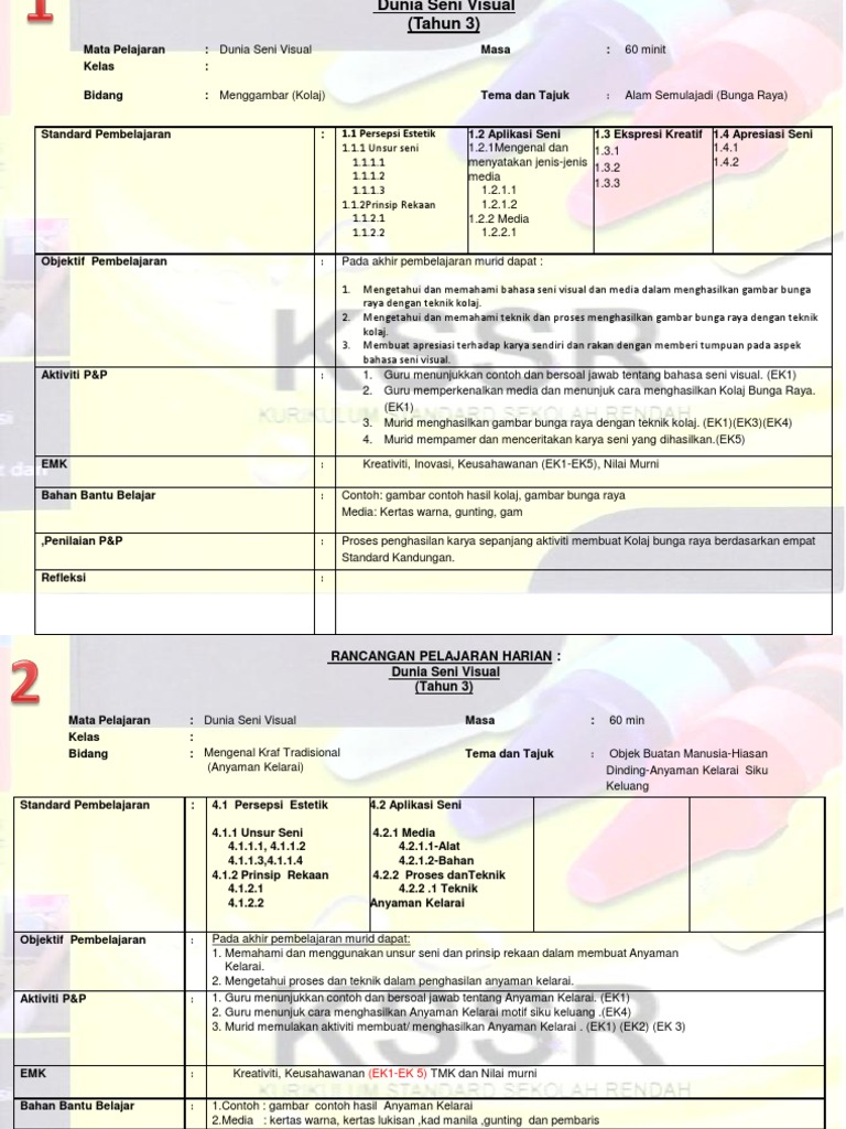 Contoh RPH (Kolaj Dan Anyaman Kelarai) | PDF