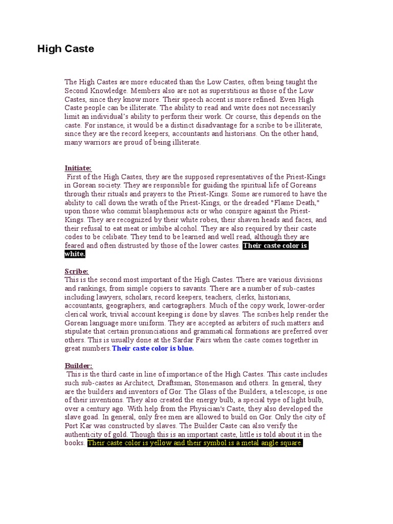 High Castes of Gor | PDF