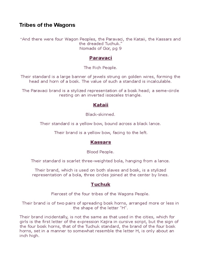 Tribes of The Gorean Wagons | PDF
