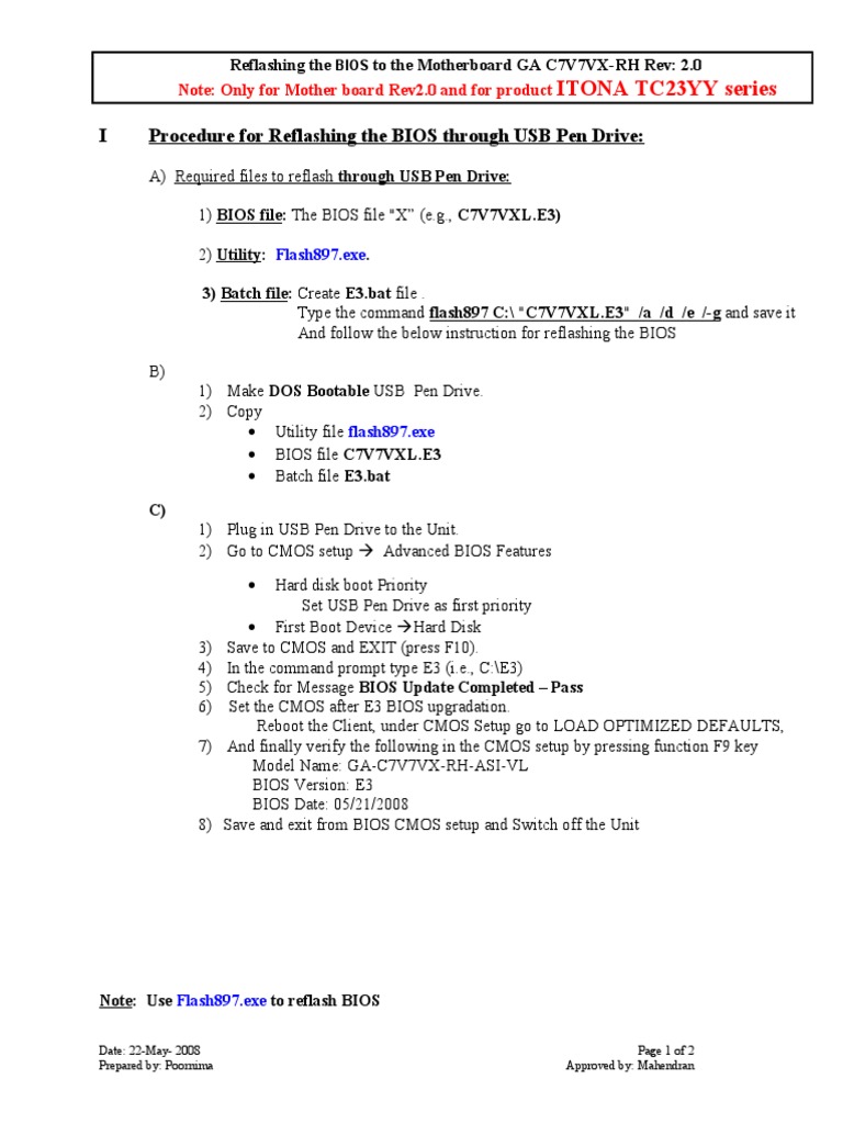BIOS Reflash Guide for GA C7V7VX-RH | PDF