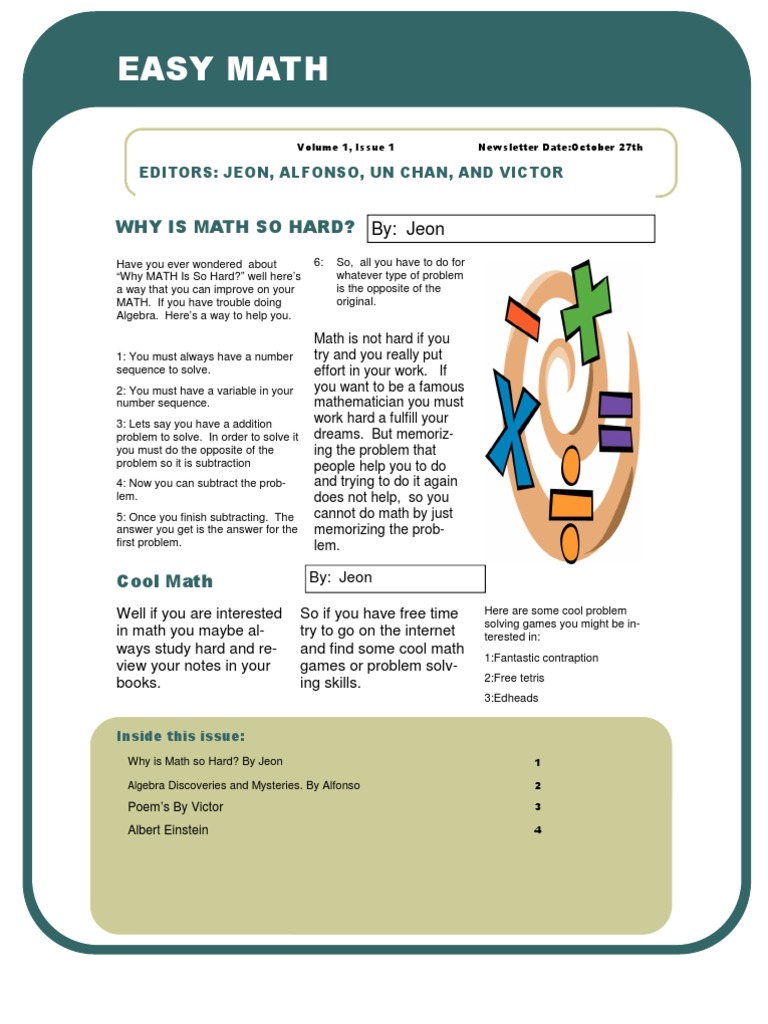 Easy Math Issue #1 | PDF | Algebra | Teaching Mathematics