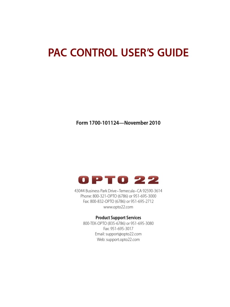 Documents PLC Opto 22 Opto 22 PAC CONTROL User Guide | PDF | Computing | Software
