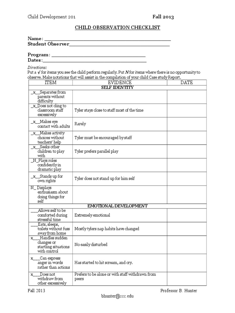 Child Skills Checklistv3 Fall 2013 1 | PDF | Psychology | Behavioural ...