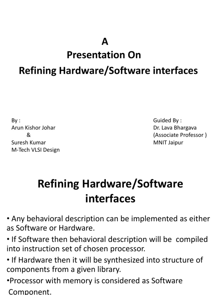 Refining the Interface Between Hardware and Software in an Embedded ...