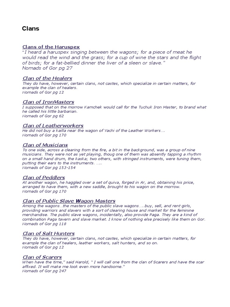 Clans of Gor | PDF | Entertainment (General)