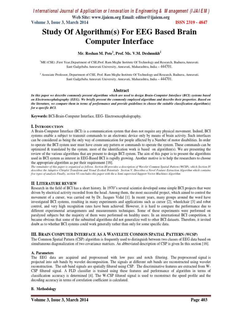 Study of Algorithm(s) For EEG Based Brain Computer Interface | PDF | Support Vector Machine ...