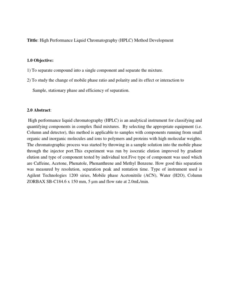 Hplc Report | High Performance Liquid Chromatography | Elution