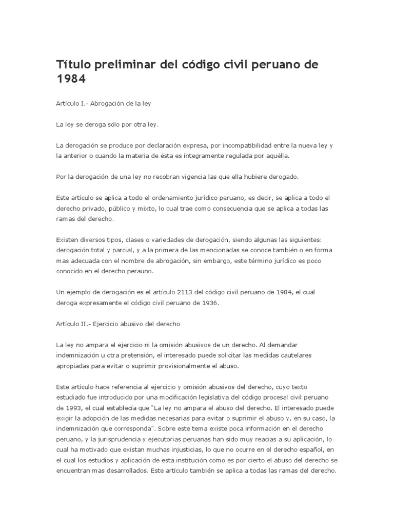 Título Preliminar Del Código Civil Peruano de 1984