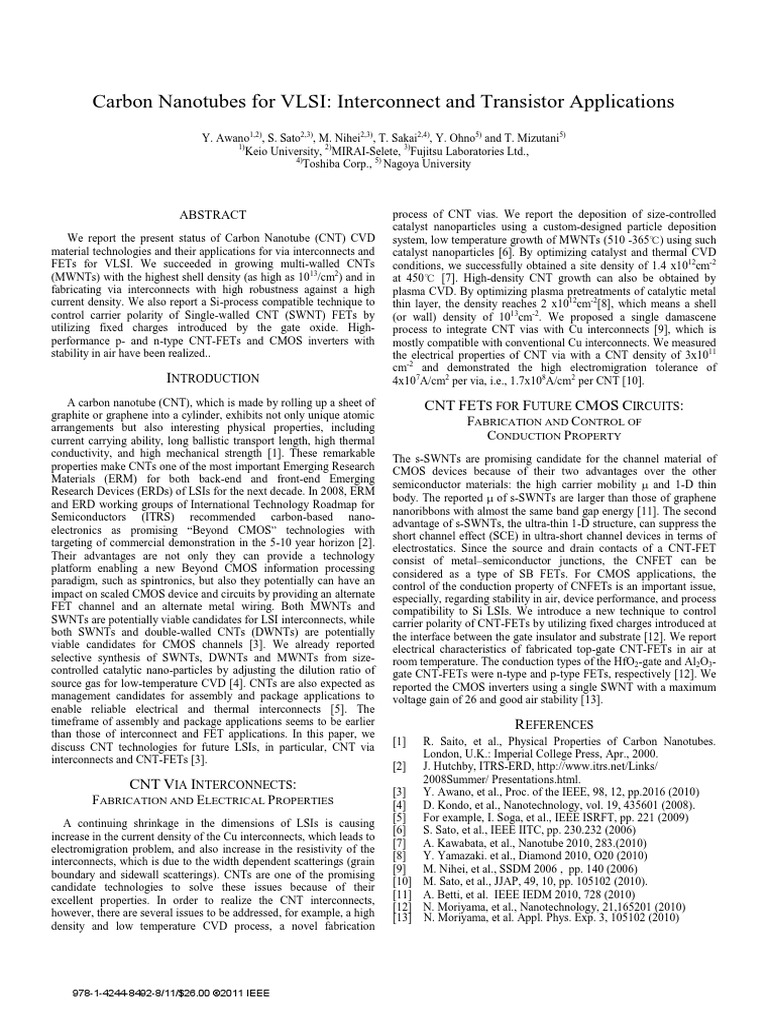 Carbon Nanotubes For VLSI: Interconnect and Transistor Applications | PDF | Carbon Nanotube ...