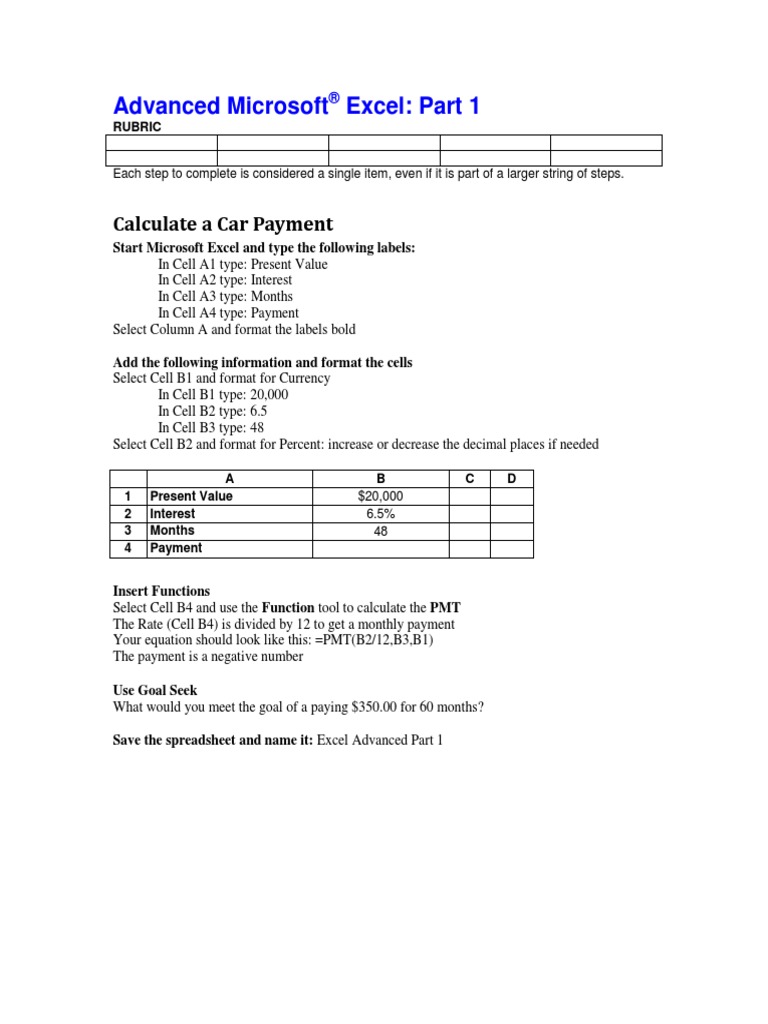 EXCEL Advanced Sample Test | PDF | Spreadsheet | Microsoft Excel