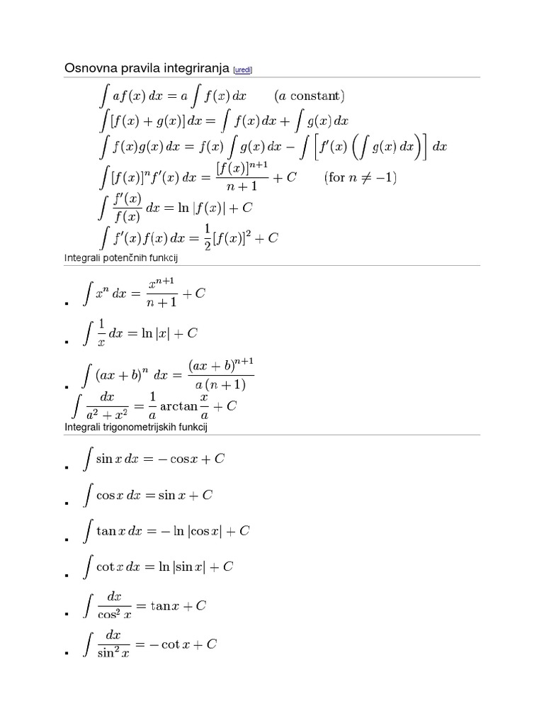 Osnovna Pravila Integriranja | PDF