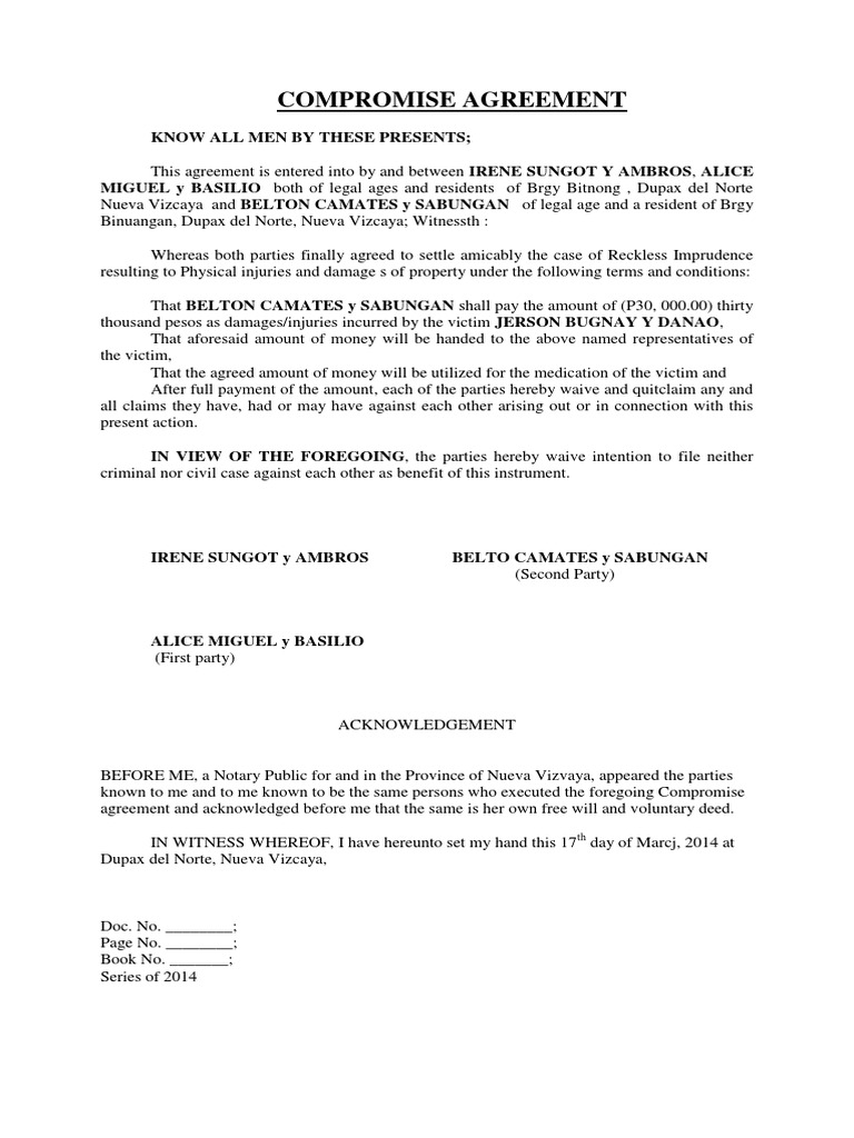 Compromise Agreement | PDF | Civil Law (Common Law) | Virtue