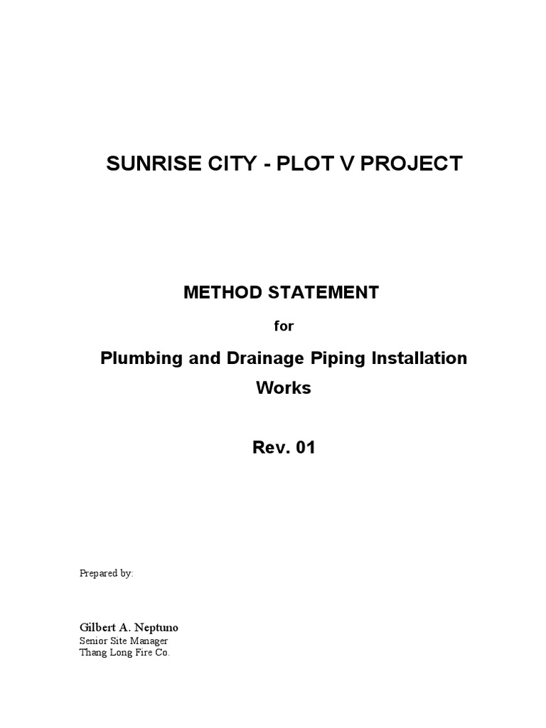 Method Statement For Plumbing Piping Works Rev 01 | PDF | Pipe (Fluid ...