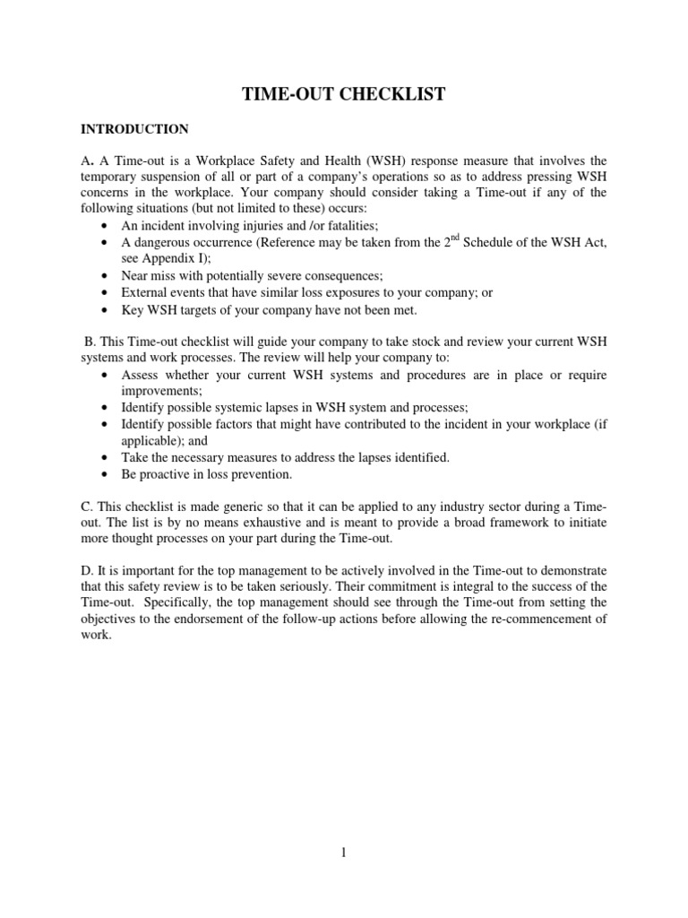 Time Out Checklist | PDF | Safety | Employment