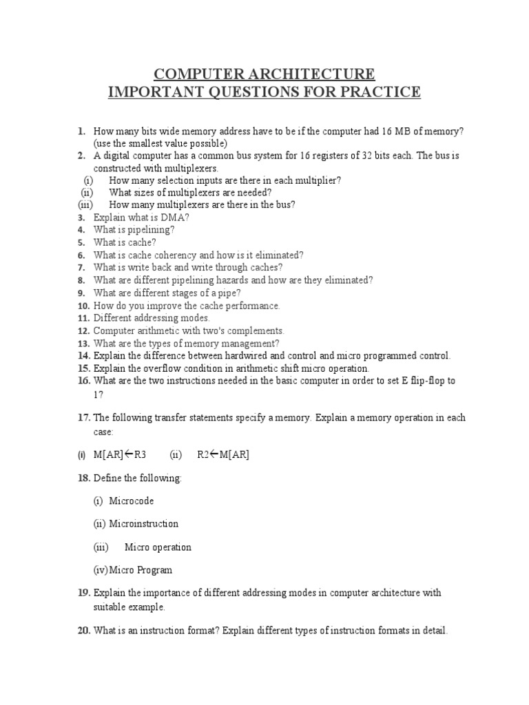 Question BAnk OF Computer Architecture | PDF | Instruction Set ...