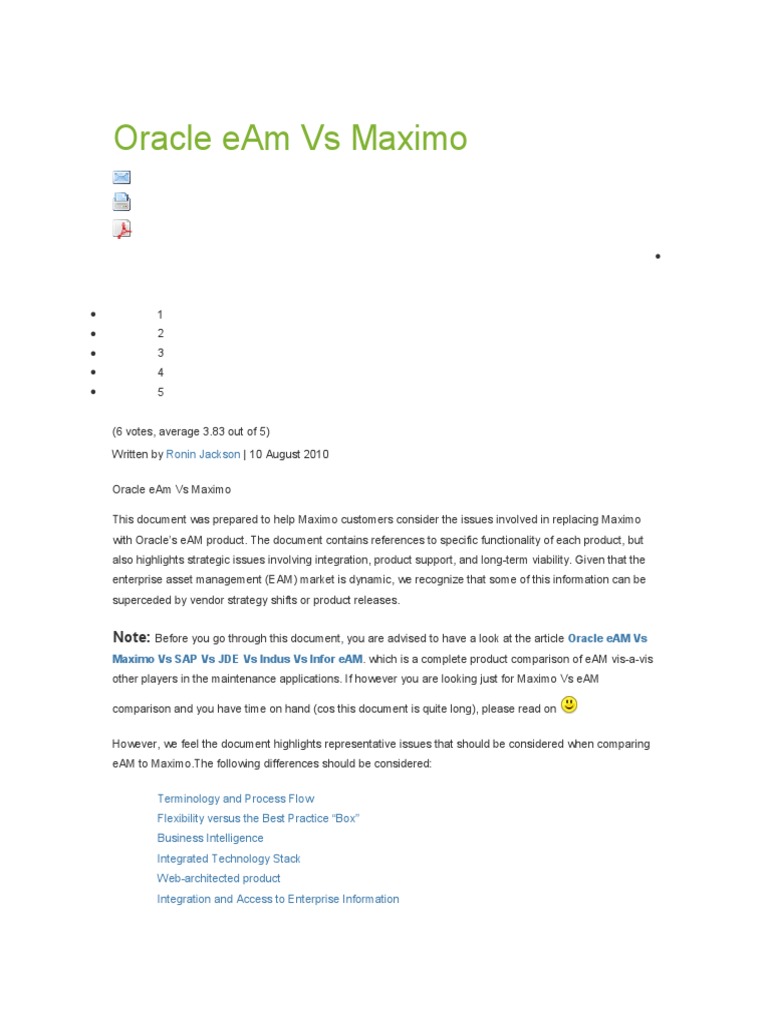 Oracle EAm Vs Maximo | PDF | Cultural Conventions | Pejoratives