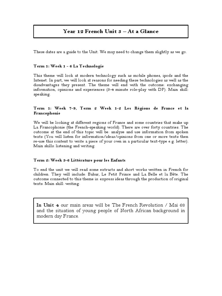 Year 12 2014 at A Glance | PDF | French Language | Grammatical Tense