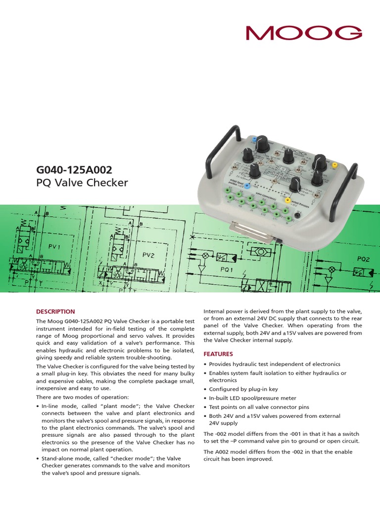 Moog PQ Valve Checker Overview | PDF | Vacuum Tube | Electrical Connector