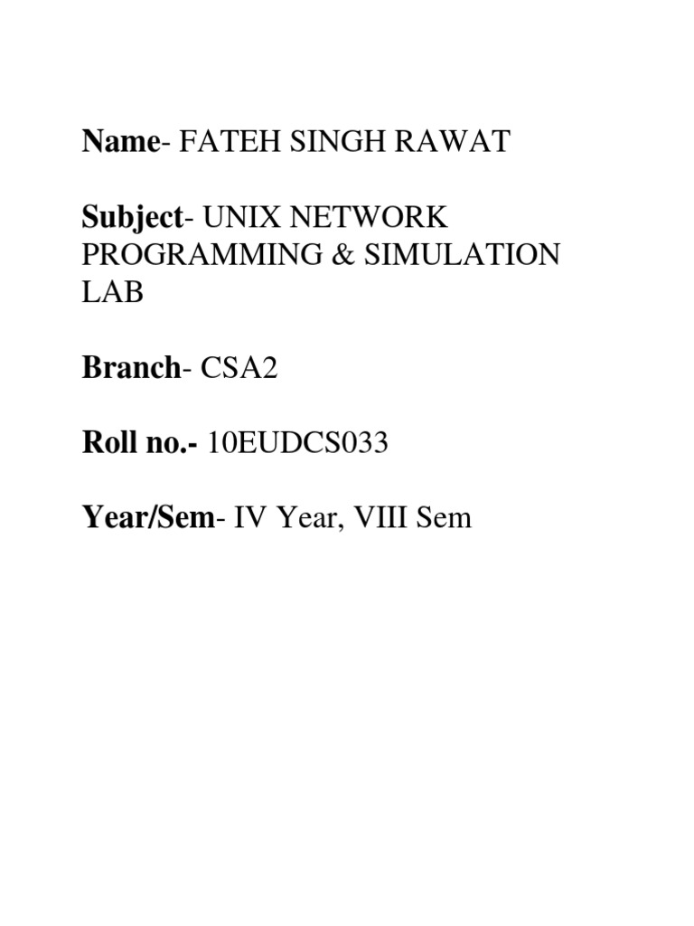 Unix Network Programming And Simulation Lab File Pdf Port Computer