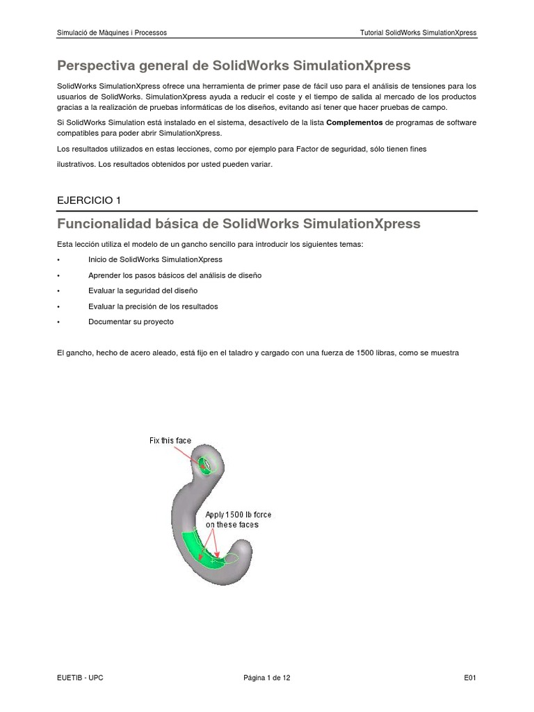 01 - Tutorial SolidWorks SimulationXpress | PDF | Point and Click ...