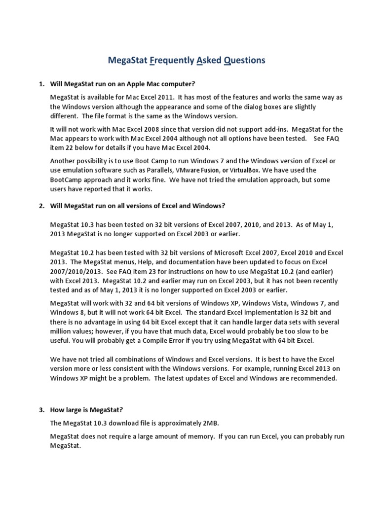 MegaStat FAQ | PDF | Microsoft Excel | Windows Registry