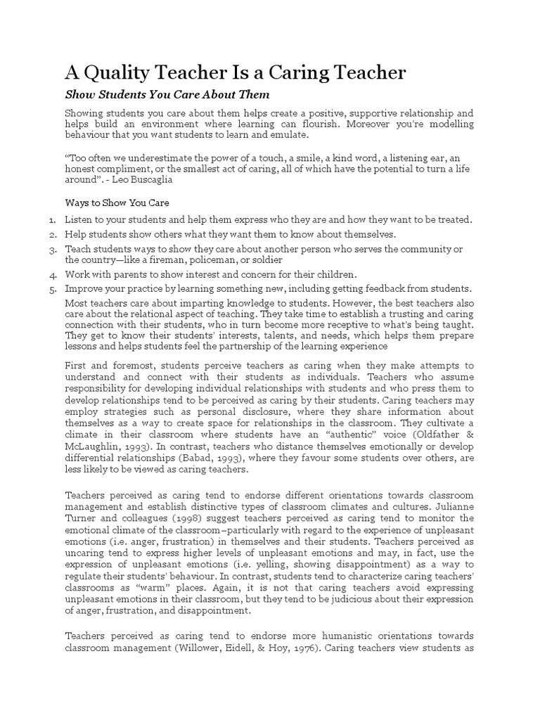 The Importance of Caring in Teaching | PDF | Perception | Teachers