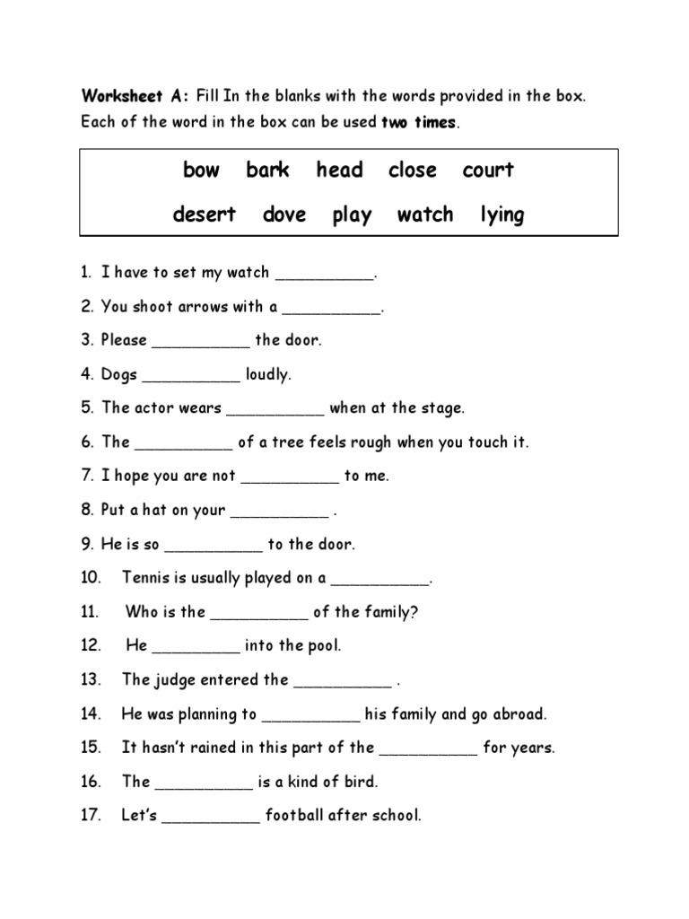 Fill-in-the-Blank Vocabulary Worksheet | PDF