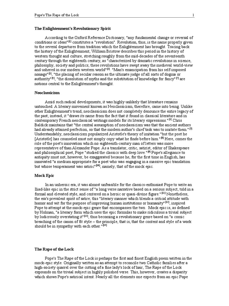 Rape of The Lock | PDF | Age Of Enlightenment | Satire