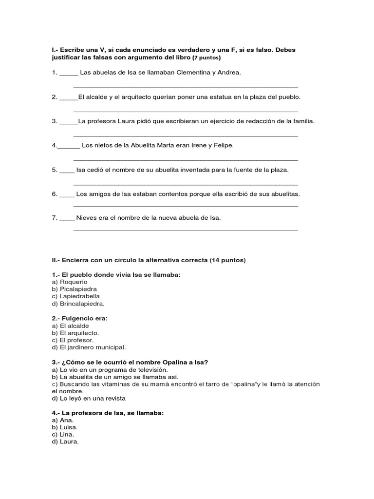 Prueba Del Libro Abuelita Opalina Pdf
