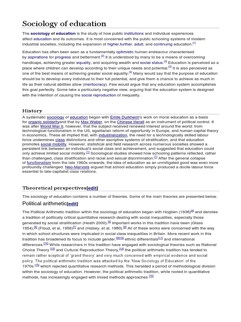 Sociology of Education - The Study of How Public Institutions ...