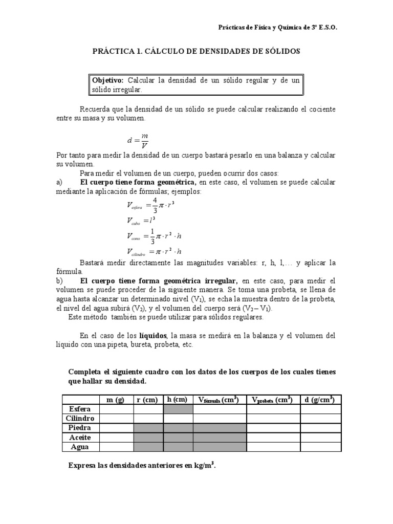 Cálculo de Densidades de Sólidos | PDF | Densidad | Volumen