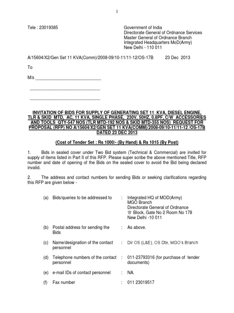 Tender Document | Invoice | Request For Proposal