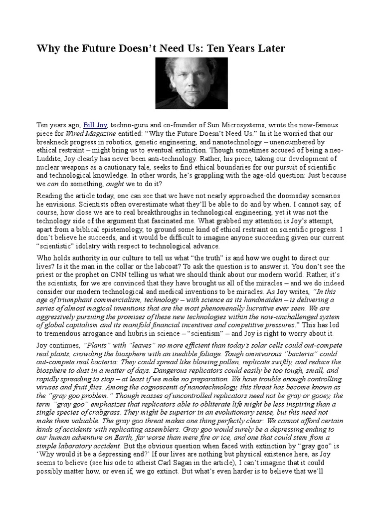 Why The Future Doesn't Need Us | PDF | Science And Technology | Science