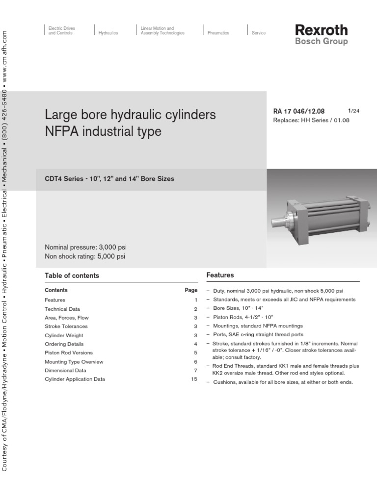 Rexroth CDT4 NFPA Heavy Duty (3000 PSI) Largr Bore Cylinders | Download ...