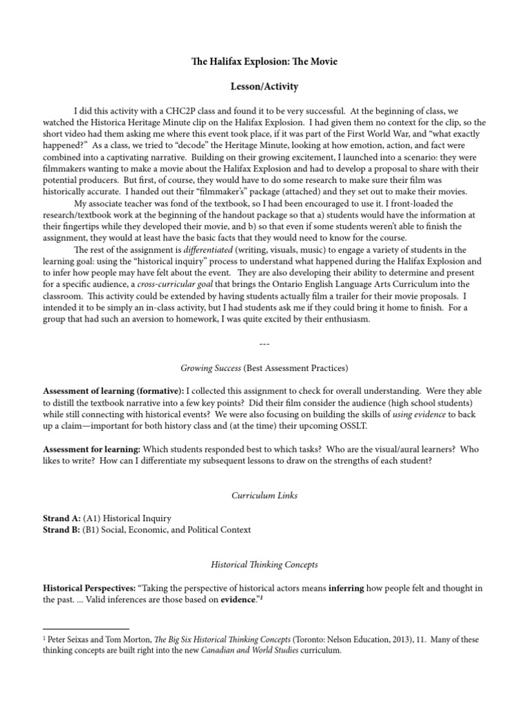 Halifax Explosion Movie Outline | PDF | Educational Assessment | Filmmaking