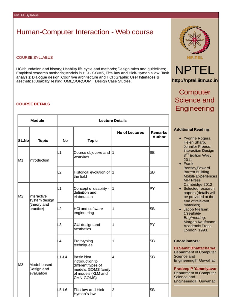 Human-Computer Interaction Syllabus | PDF | Usability | Human–Computer Interaction
