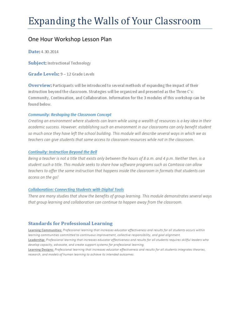 Tech Workshop Lesson Plan | PDF | Lesson Plan | Collaboration