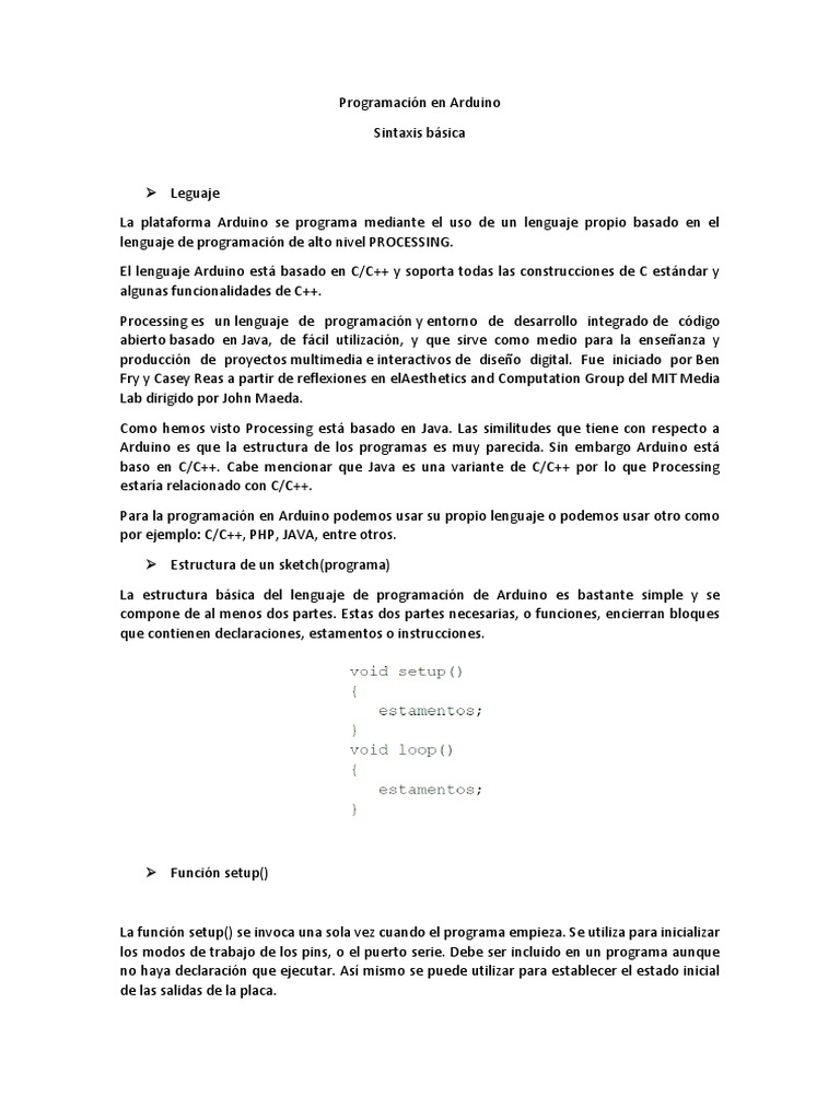 Sintaxis Básica Arduino | PDF | Arduino | Programa de computadora