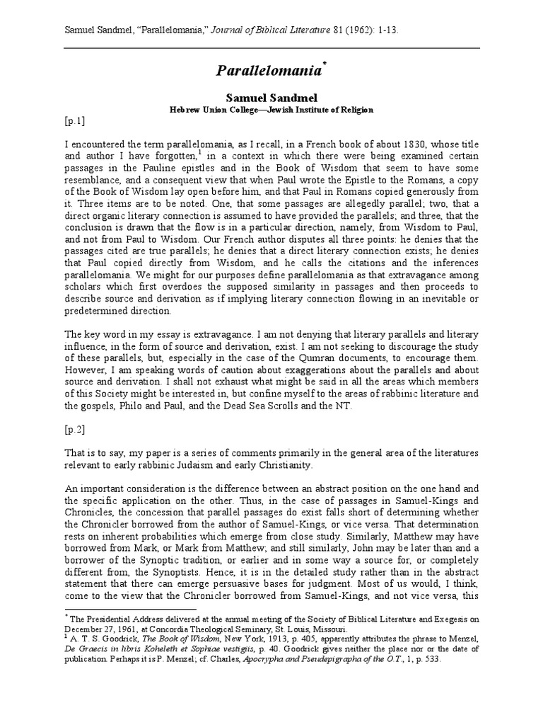 Parallelomania by Samuel Sandmel | PDF | Rabbi | Paul The Apostle