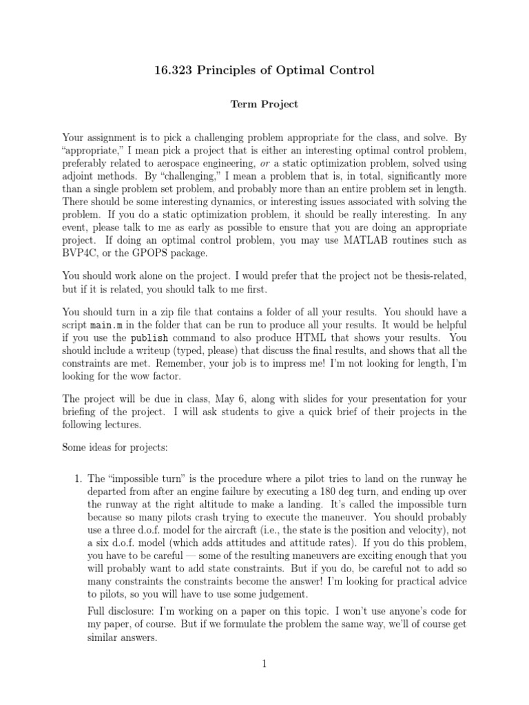 16.323 Optimal Control Project | PDF | Optimal Control | Mathematical Optimization