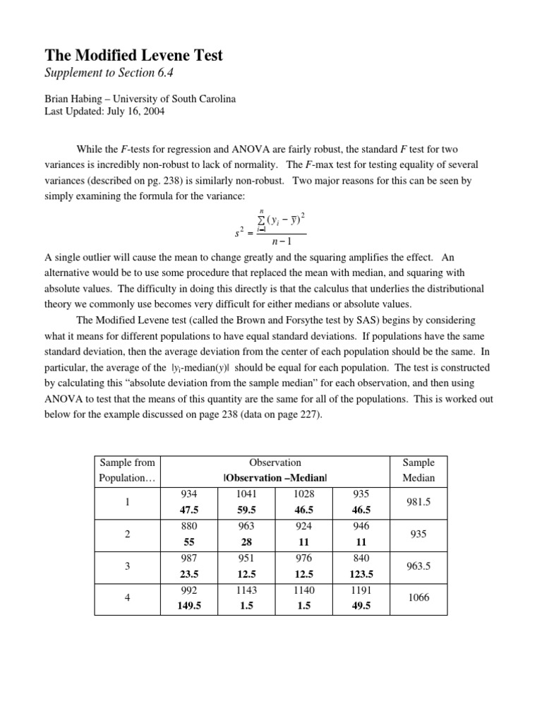 Levene's Test | PDF | Median | F Test